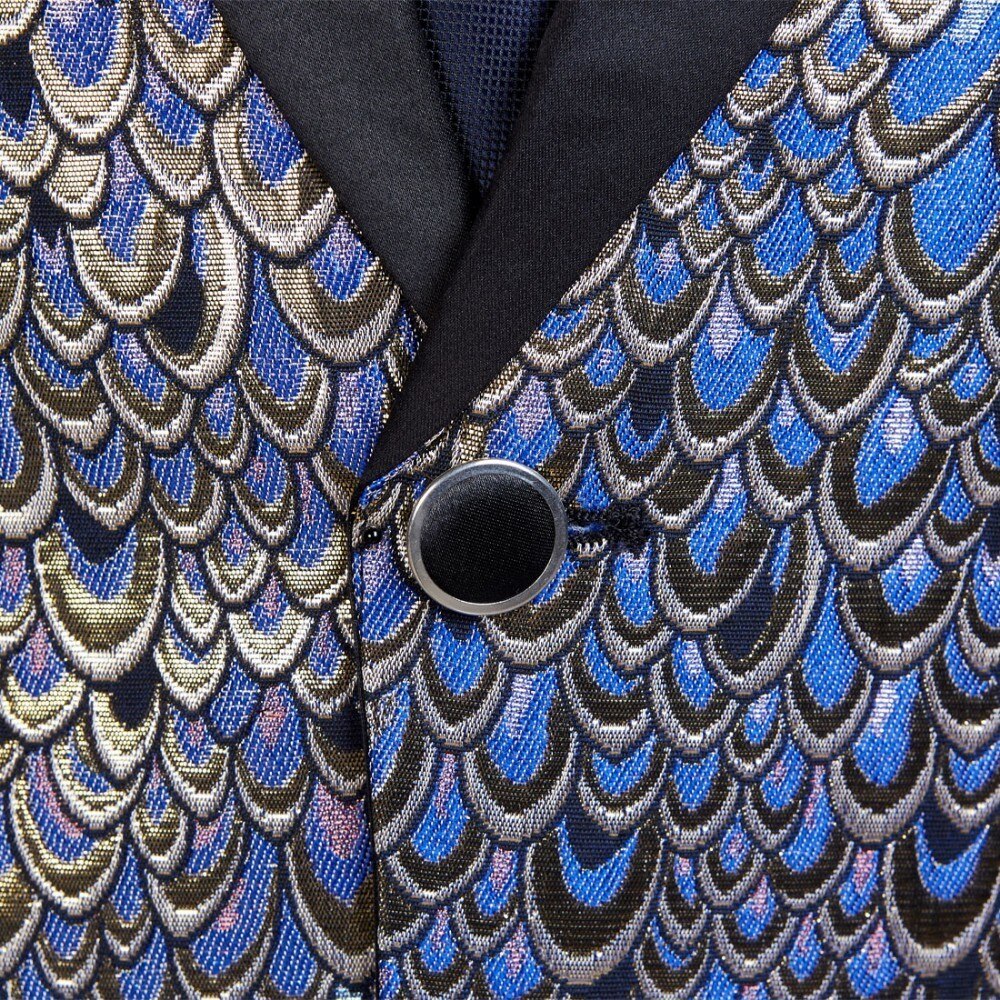 PYJTRL Male Shawl Lapel Gold Blue Jacquard Scale P... – Vicedeal