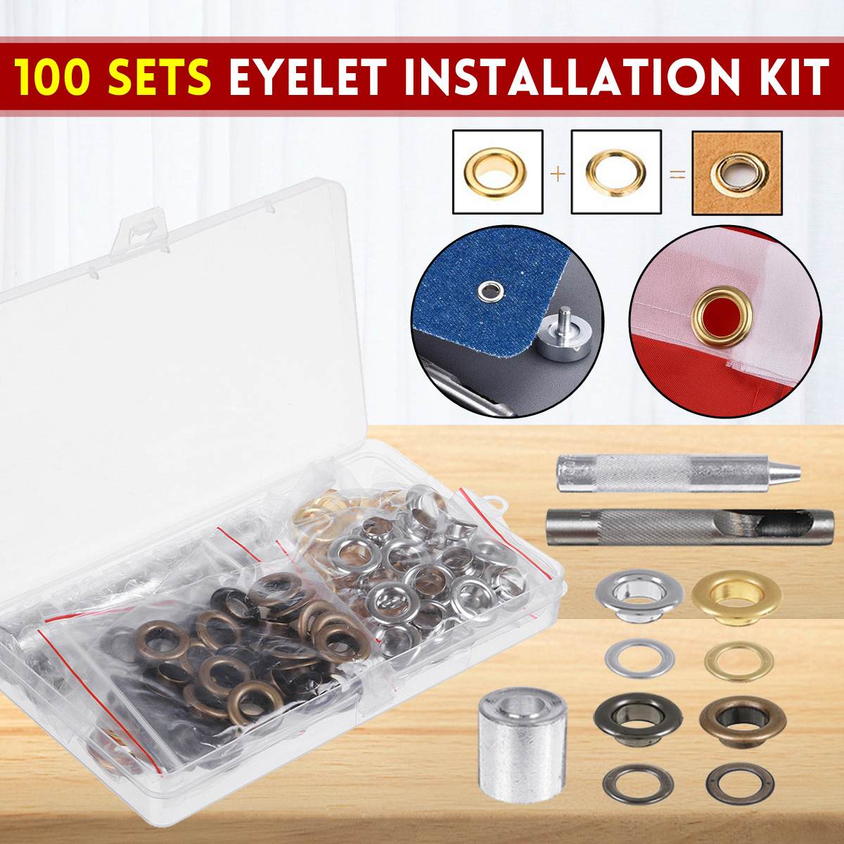 100 Sets Grommet Kit,Grommet Setting Tool Metalen ... – Grandado