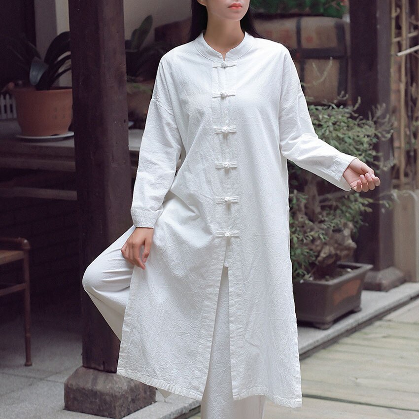 Women Linen Jacket Long Robe Chinese Traditional R... – Grandado