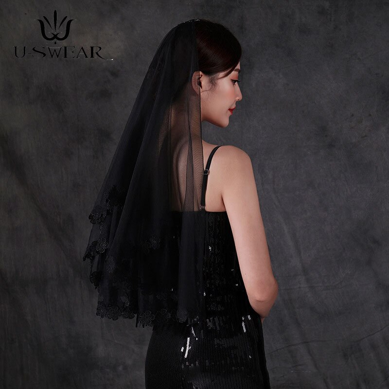 Retro Gothic Simple Muslim Bride Lace Veil Black T... – Vicedeal