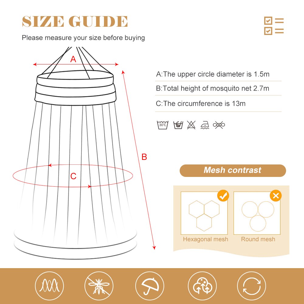 Bed Canopy Hung Mosquito-proof Net Round Top Princ... – Grandado