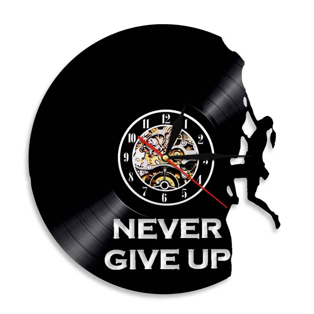 Never Give Up Unique Decorative Vinyl Clock Sport ... – Grandado