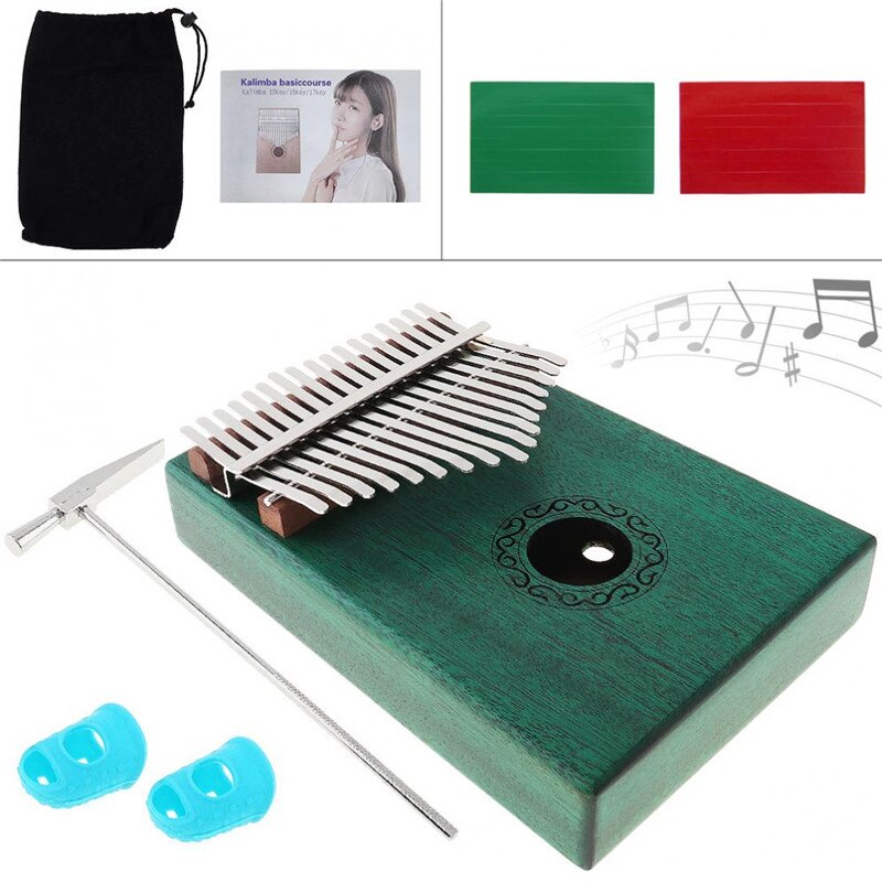 17 Key Green Kalimba Finger Piano Single Board Mah... – Grandado