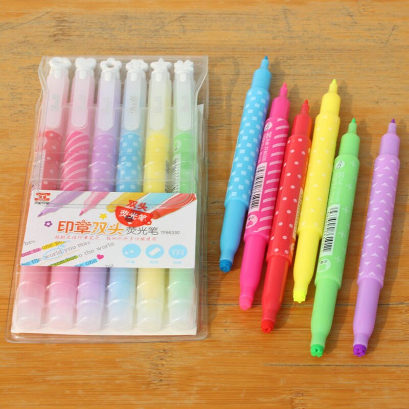 6 Pcs/lot Cartoon Cute Highlighter Marker Pen Doub... – Grandado