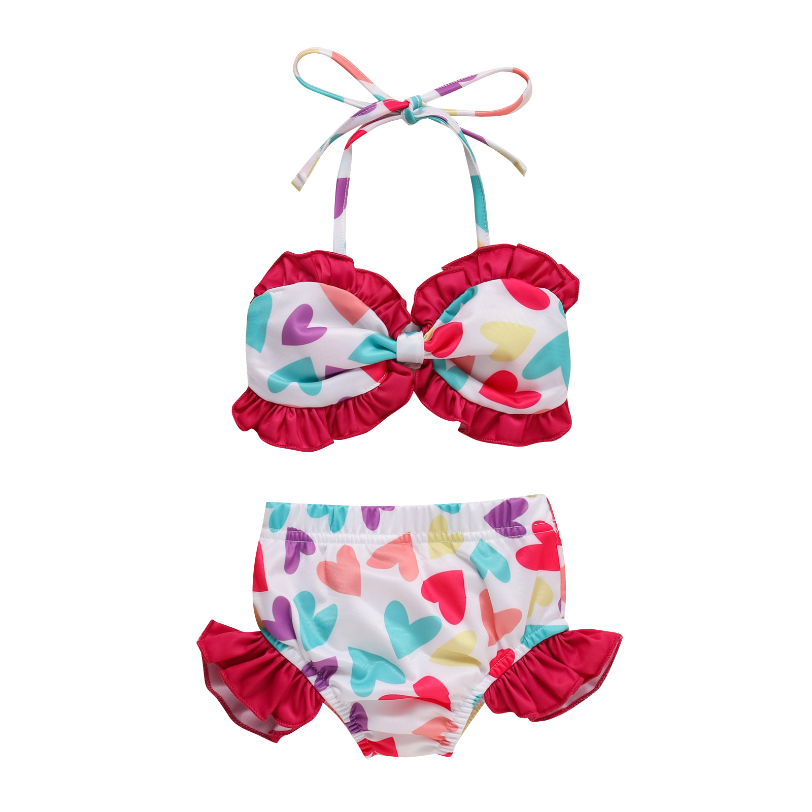 Cute Sister Matching Swimwear Girl Heart Print Bow... – Grandado