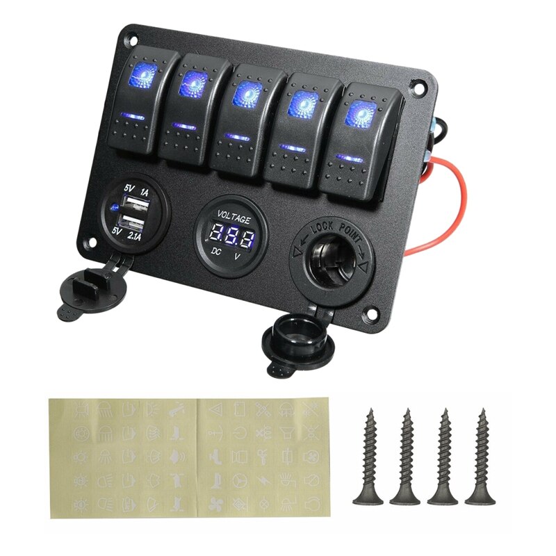 5 Gang ON-OFF Toggle Switch Panel 12V 2 USB Fits C... – Grandado