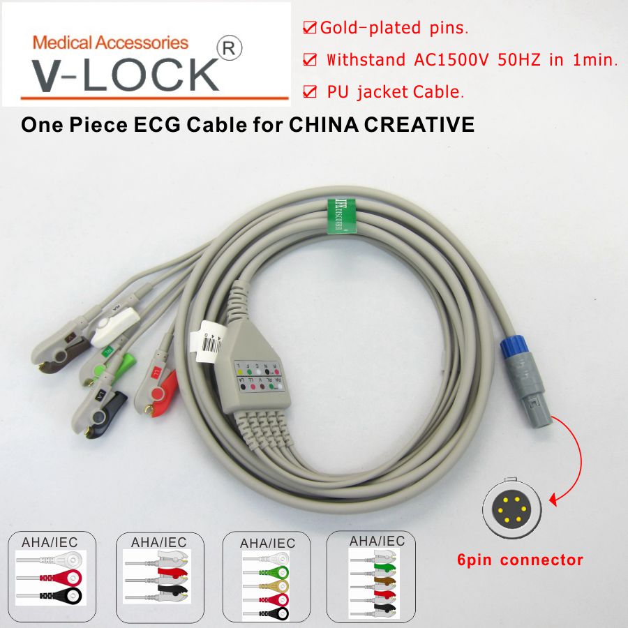 One-piece ECG cable with 5leads,clip for CHINA pat... – Vicedeal