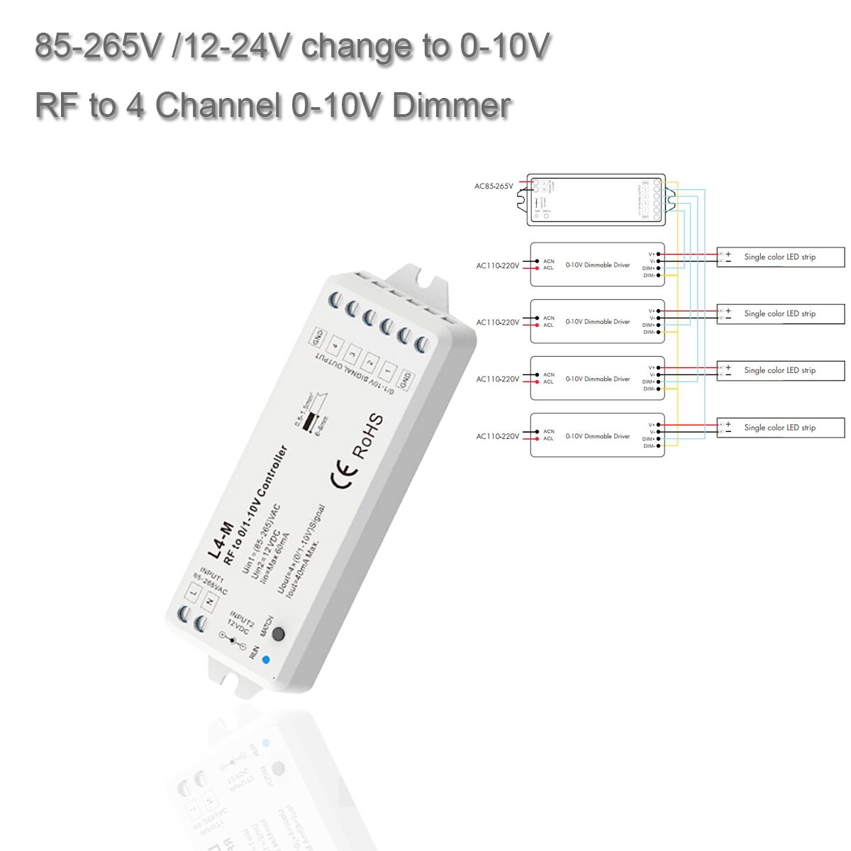 Ac 85V-220V/DC12V L4-M 4CH 0-10V 1-10V Led Draadlo... – Grandado