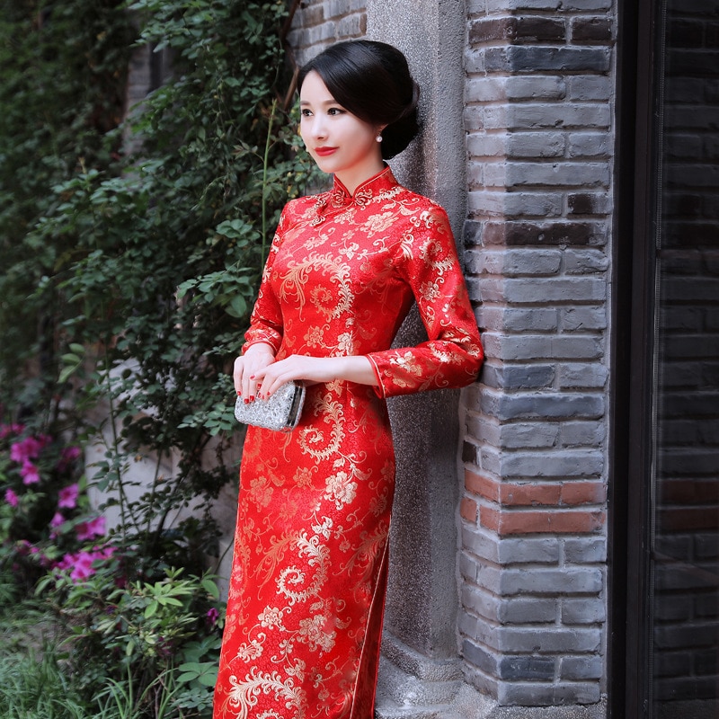 Women Long Cheongsam Slim Vintage 3/4 Sleeve Dress... – Grandado