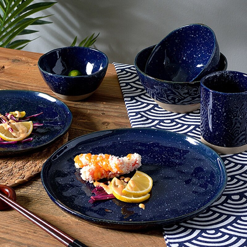 Japanese Style Ceramic Dark Blue Dinner Plate Bowl... – Vicedeal