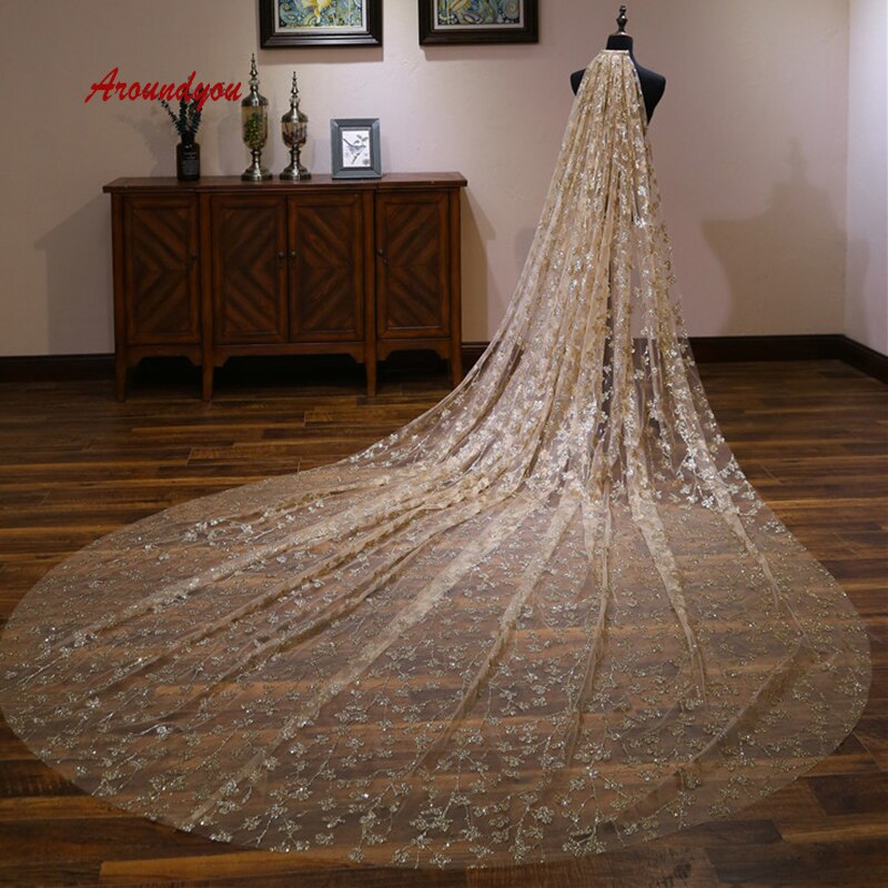Gold Long Cathedral Wedding Veils with Comb 3 m Me... – Grandado