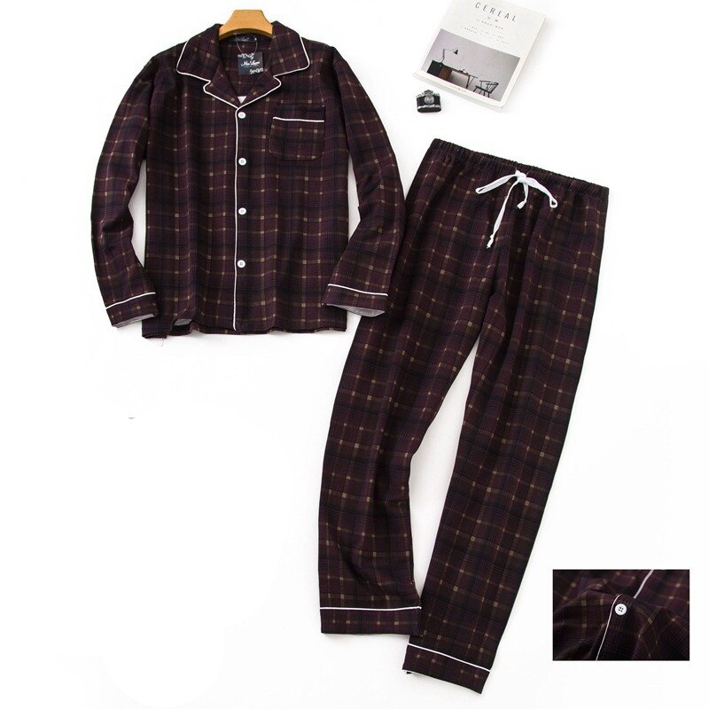 Winter männer Pyjamas Set Plaid 100% Baumwolle Lan... – Vicedeal