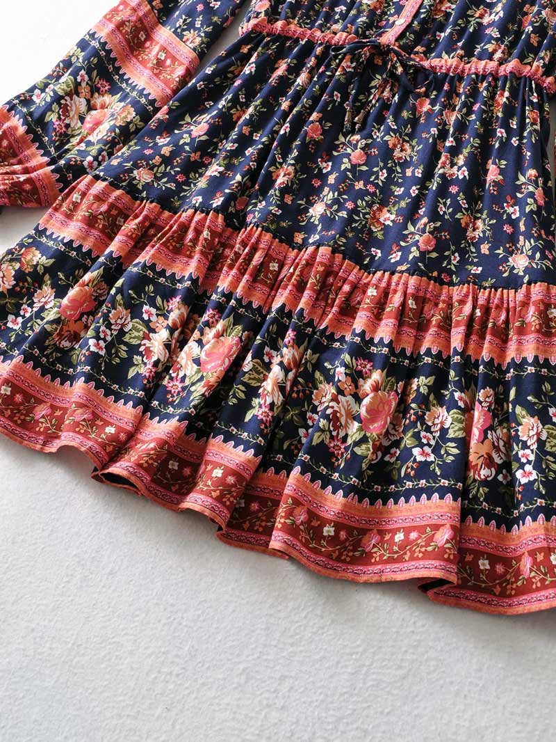 Boho Inspired Women Hippie Floral Print V Neck Boh Grandado