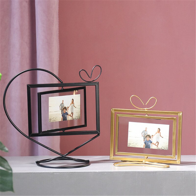 Geometric Golden Metal Photo Frame Desktop Heart P... – Vicedeal