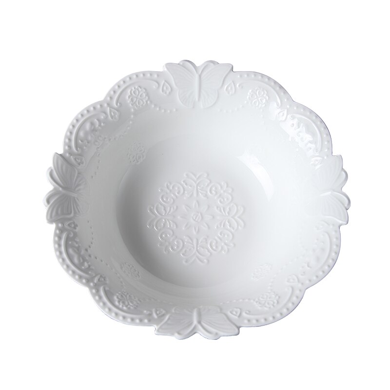 9inch, white embossed porcelain soup dinner servin... – Grandado