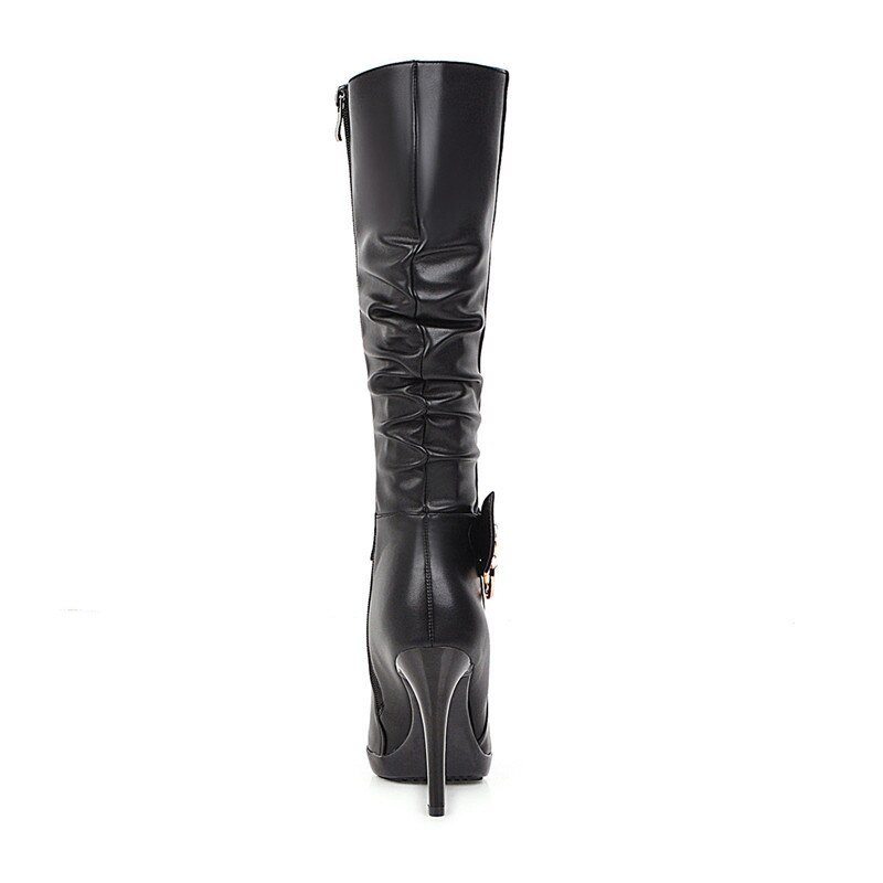 MORAZORA women knee high boots pointed toe crystal... – Vicedeal