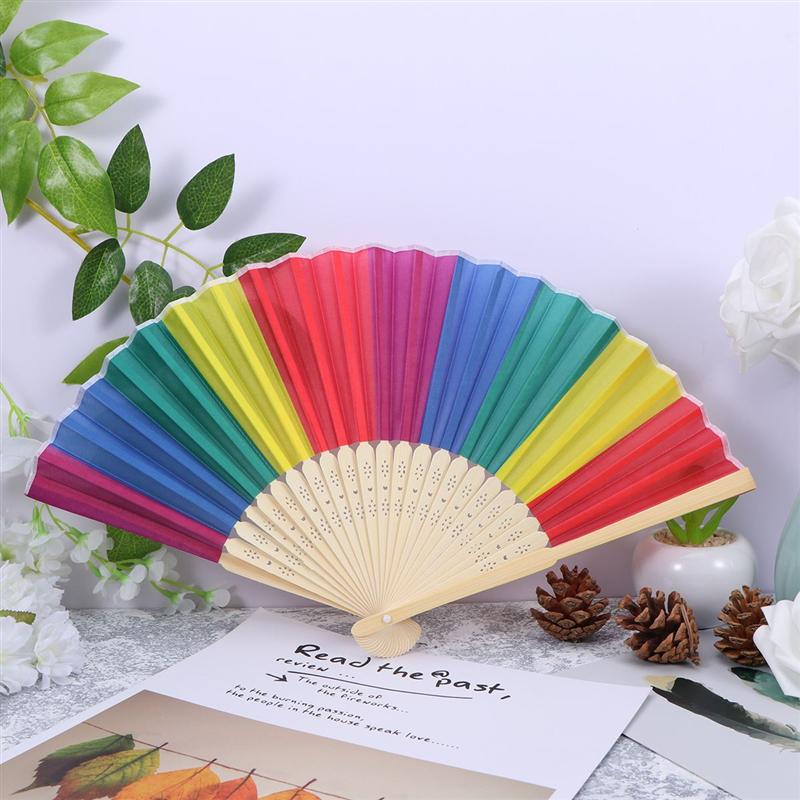 Rainbow Folding Fan Rainbow Fan Lovers Fan Fabric ... – Grandado