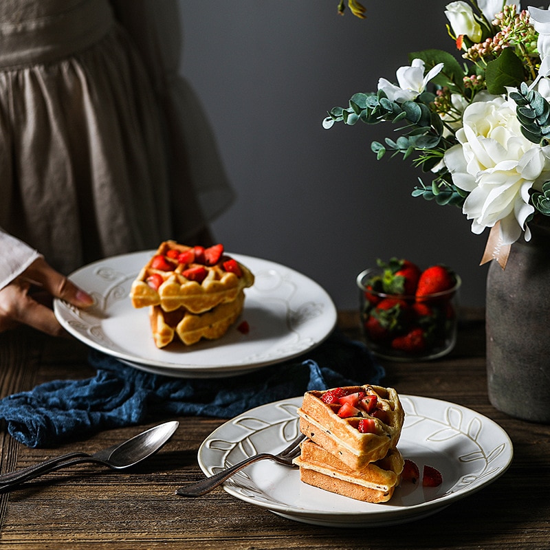 White Antique Relief Ceramic Dinner Plate Set Porc... – Grandado