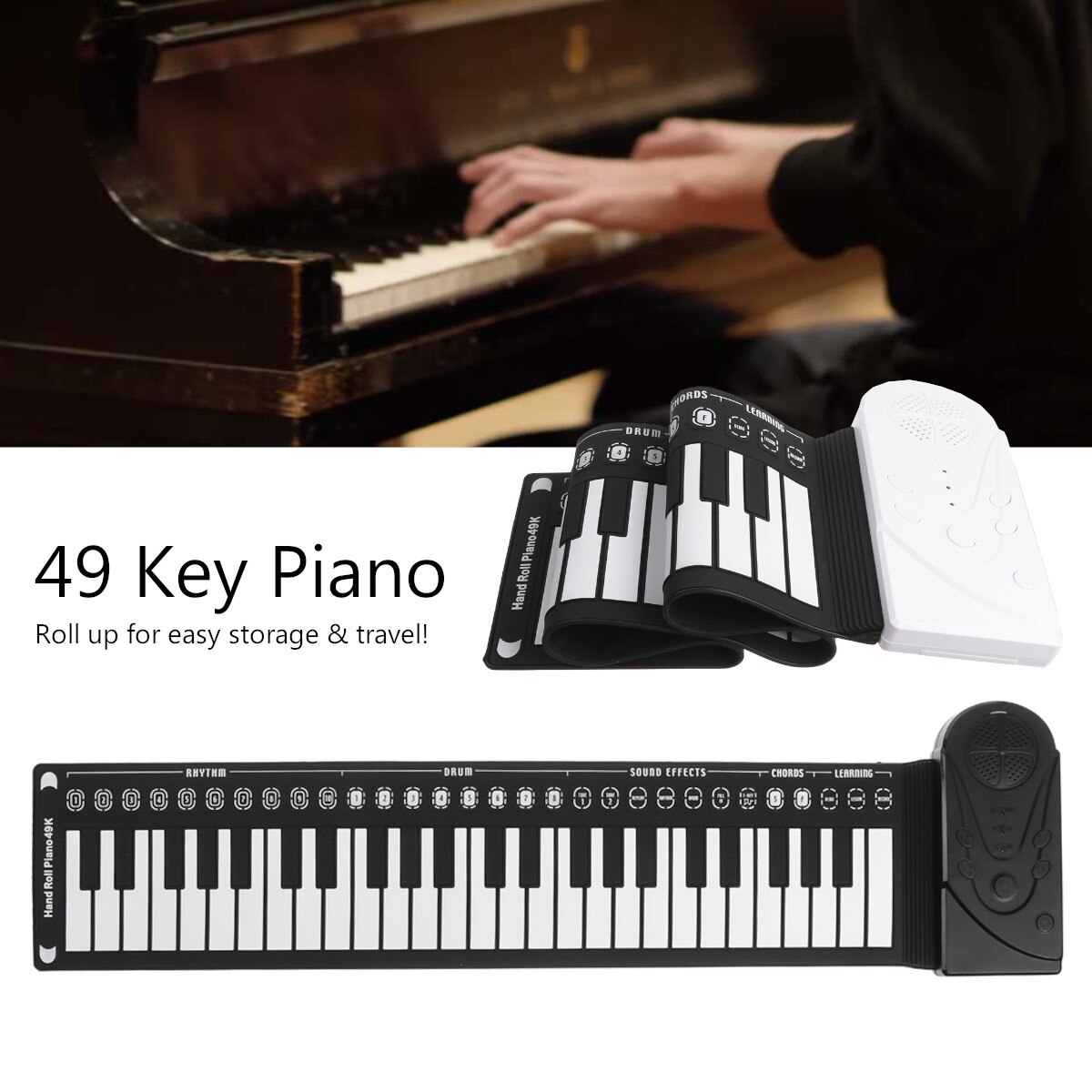 Portable 49-Key Roll Up Piano Flexible Silicone Di... – Grandado