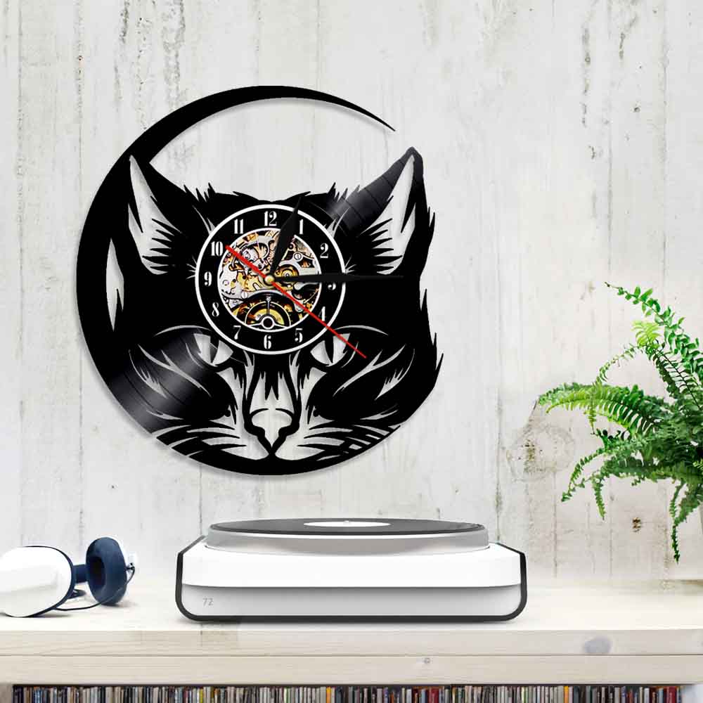 1Piece 12" Meow Cat Head Wall Clock Black Cat Viny... – Grandado