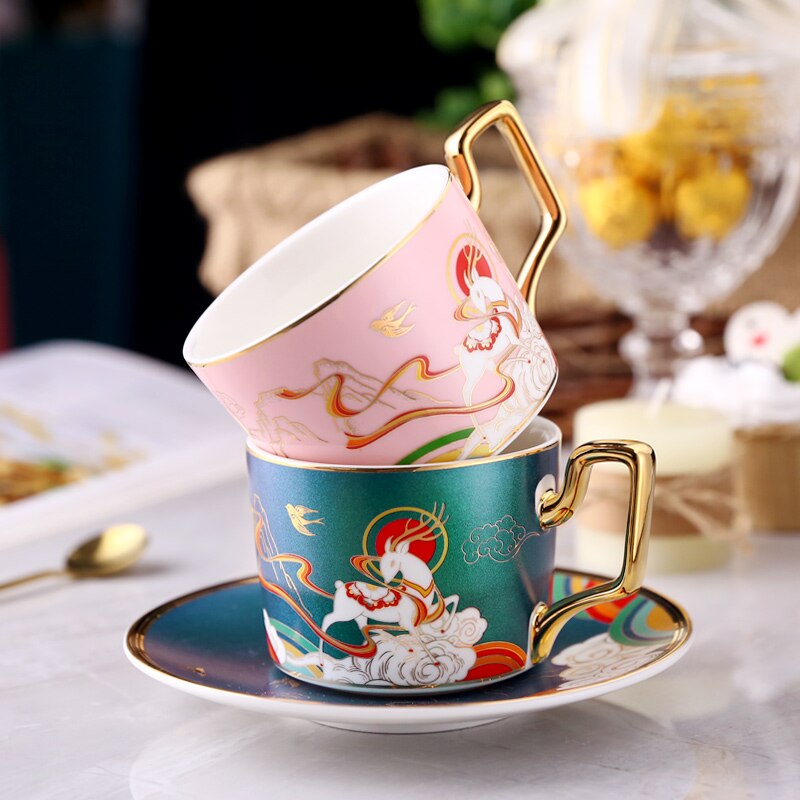 Luxe Coffekop Set Porselein Goud Velg Retro Elegan... – Grandado