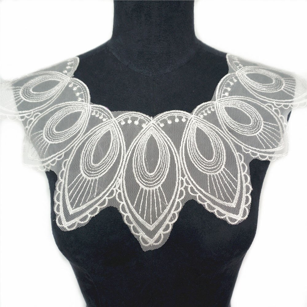 Wit Kant Kragen Stof Applicaties Mesh Geborduurde ... – Vicedeal