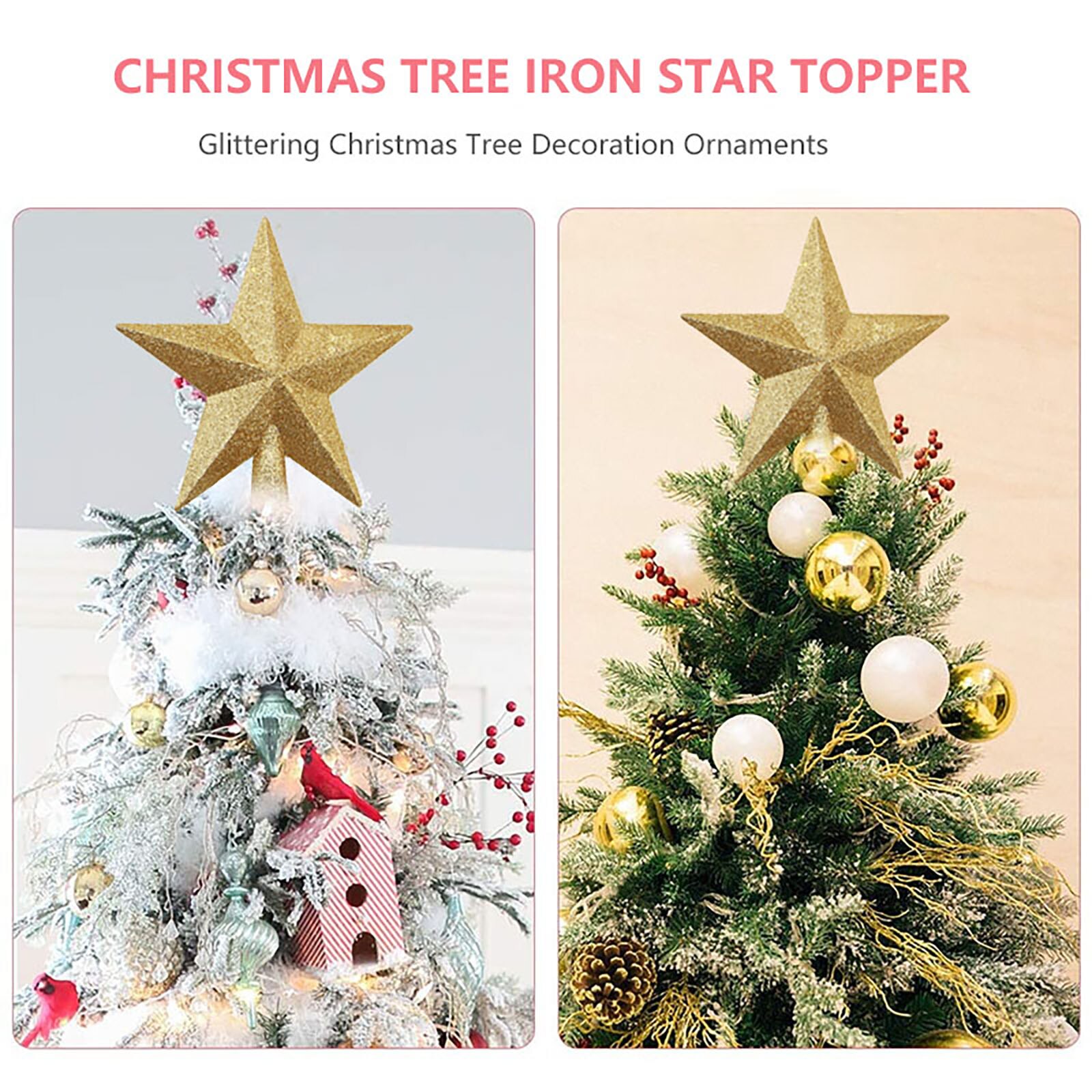 Glitter Christmas Star Tree Topper 3D Star Ornamen... – Grandado