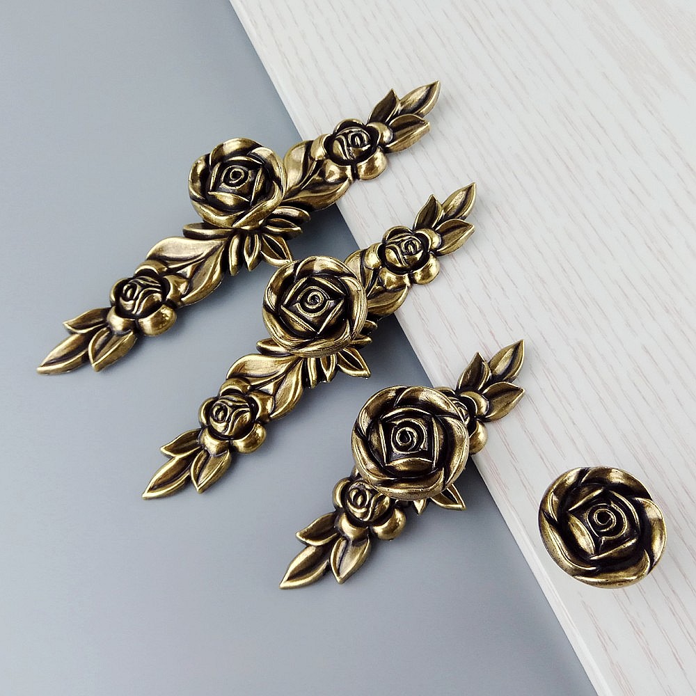 European Bronze Rose Flower Furniture Handles Kitc... – Vicedeal