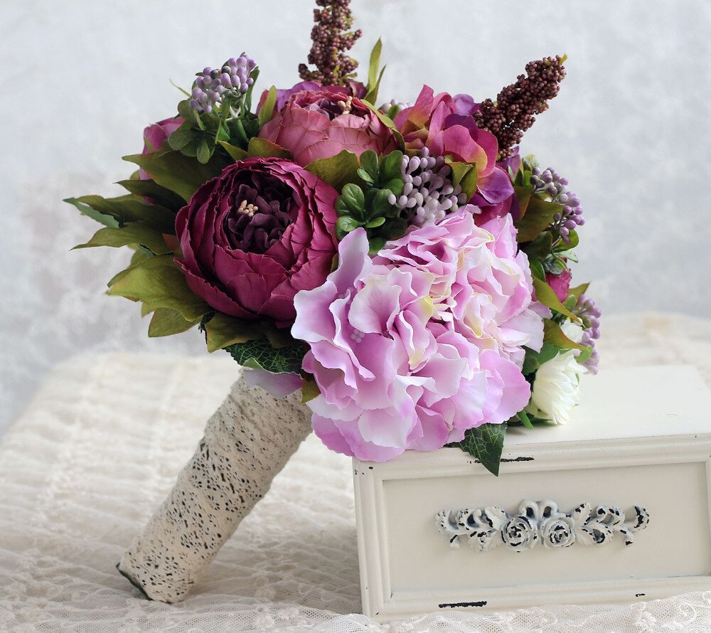 SexeMara Purple Bride Wedding Bouquet Silk Flowers... – Grandado