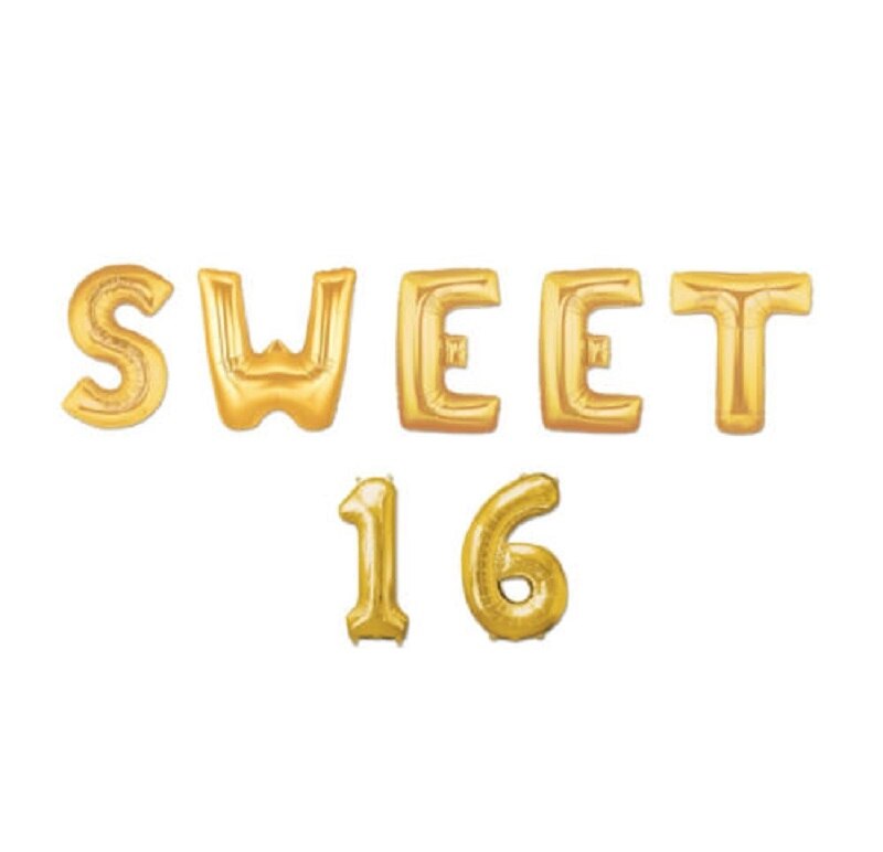7pcs 16 Inch Gold Silver Sweet 16 SIXTEEN Letter F... – Vicedeal