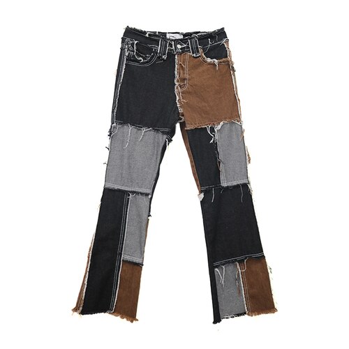 UNCLEDONJM Stitching brown patchwork jeans men jea... – Grandado