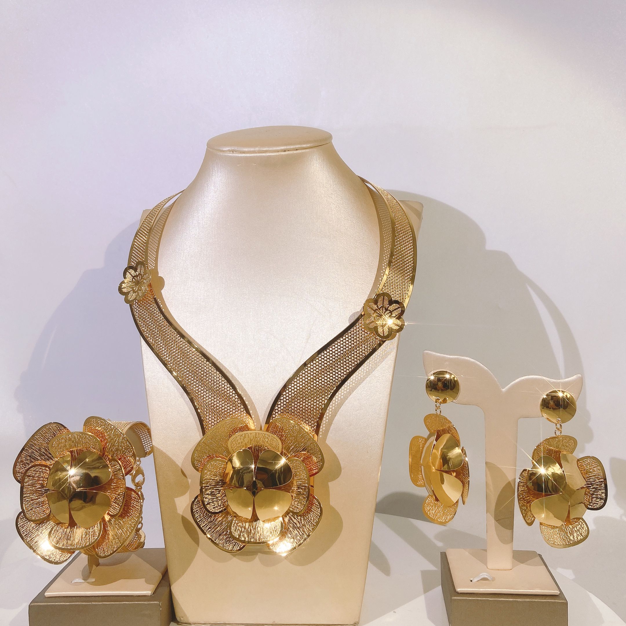 24K Dubai Gouden Sieraden Set Dames Bloem Glossy K... – Grandado