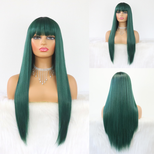 Sallywell Groene Pruiken Met Pony Rechte Pruik Voo... – Vicedeal