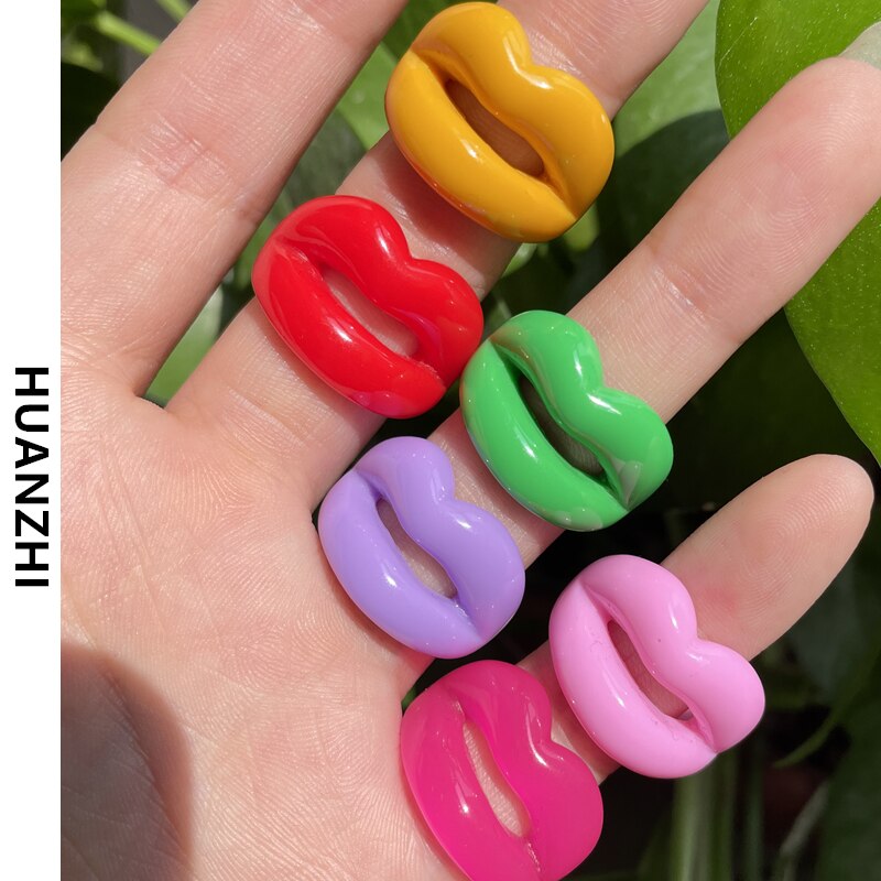 Summer Trendy Punk Red Lips Shape Resin Finger Rin... – Vicedeal