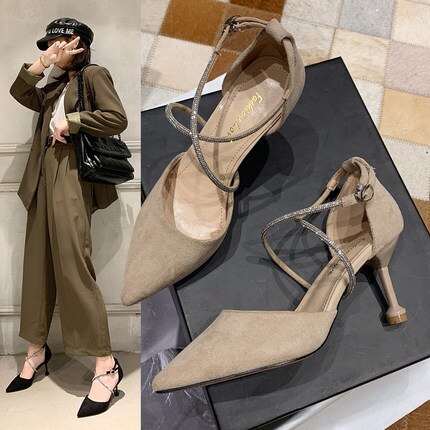 Black high heel female wild pointed pointed shallo... – Vicedeal