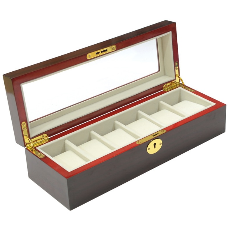 6 Slots Wooden Watch Display Case, Glass Topped Wo... – Grandado