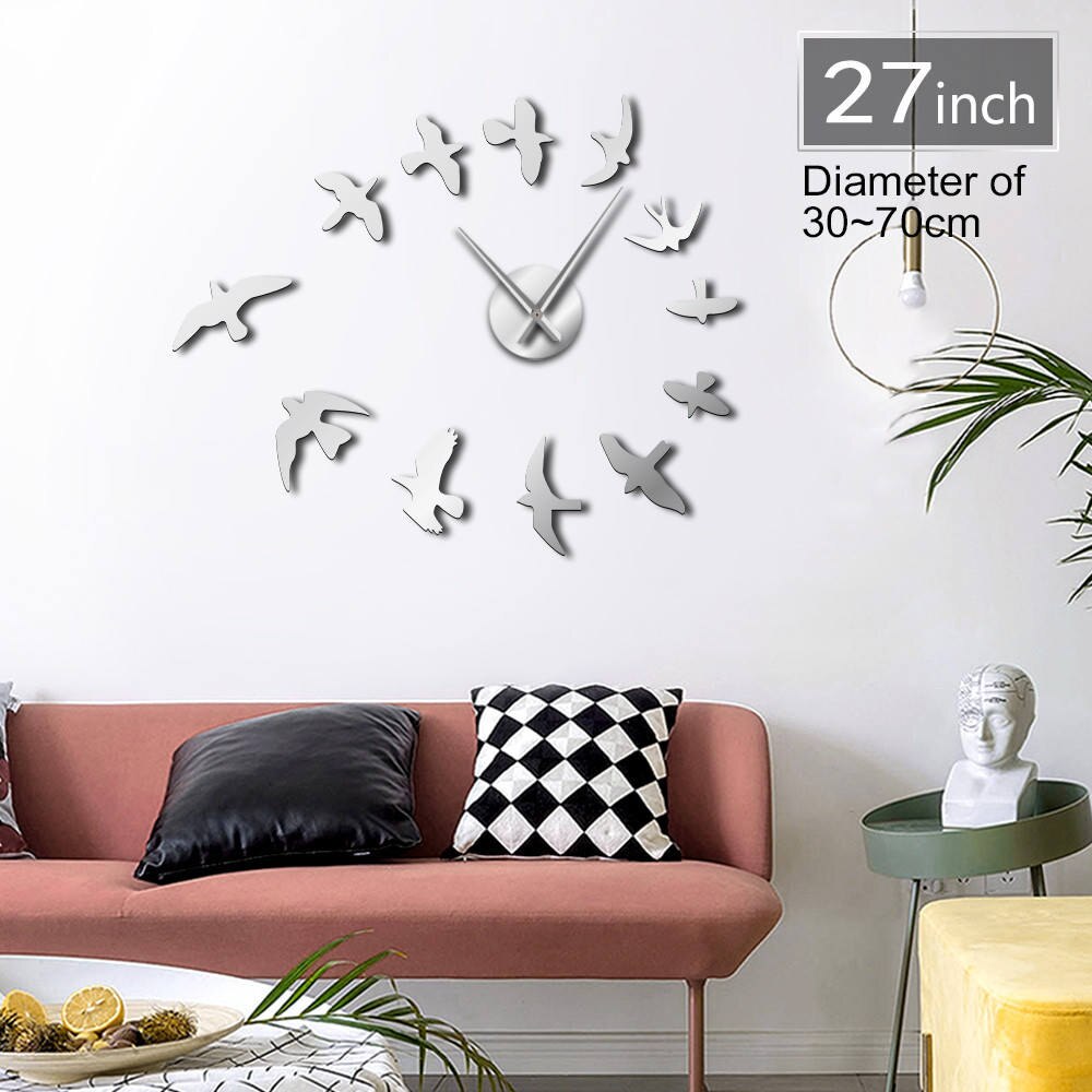 3D Large Wall Clock Fly Birds Mirror Sticker Anima... – Grandado