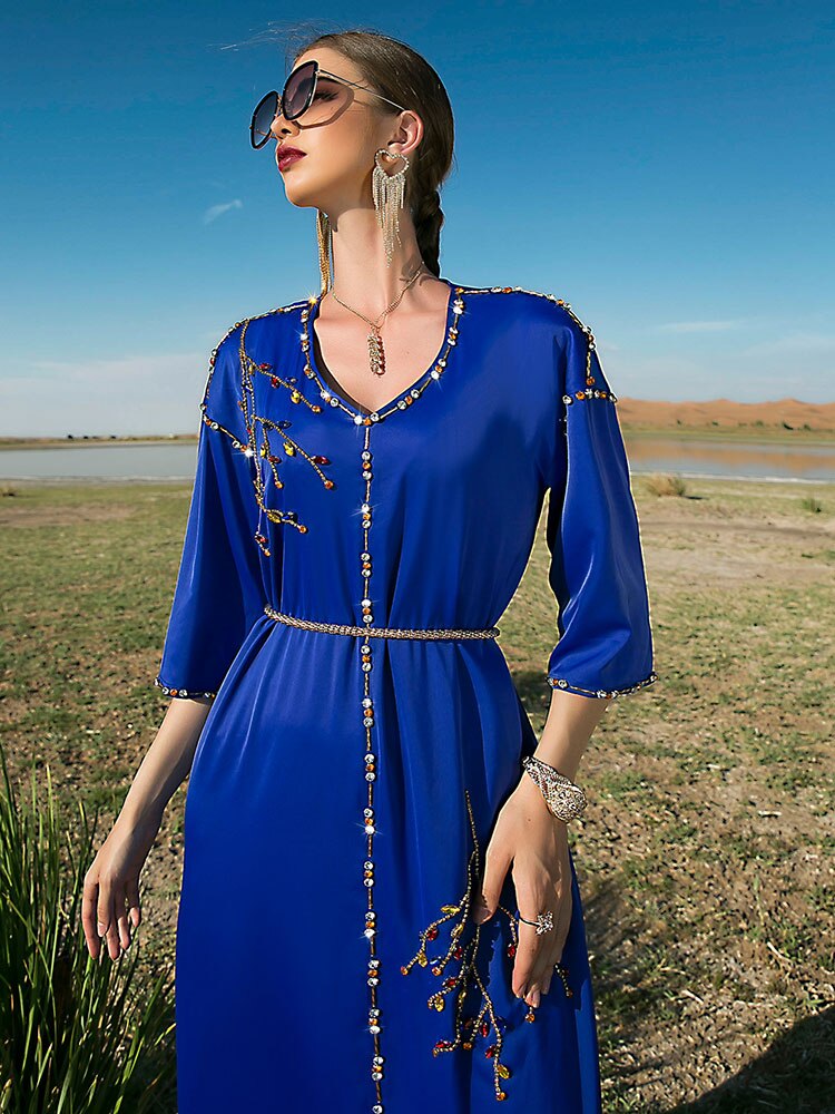 Hand Sewn Rhinestone Arabic Evening Long Dress Mor... – Grandado
