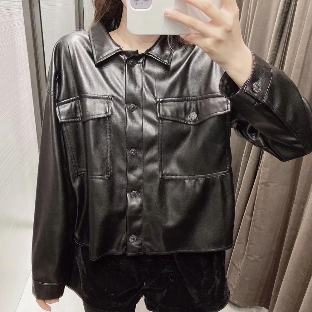 ZA spring women basic style black PU leather long ... – Grandado