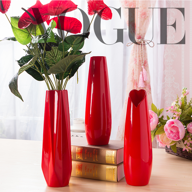 Big Size Red Flower Porcelain Vase Red Color Ceram... – Grandado