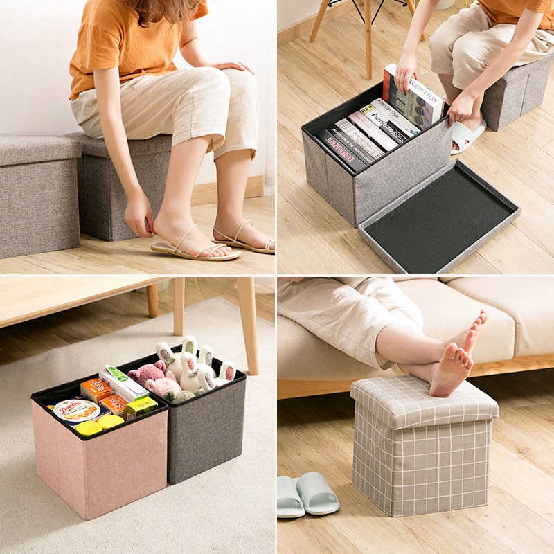 Linen Fabric storage Stool Foldable household Coff... – Vicedeal