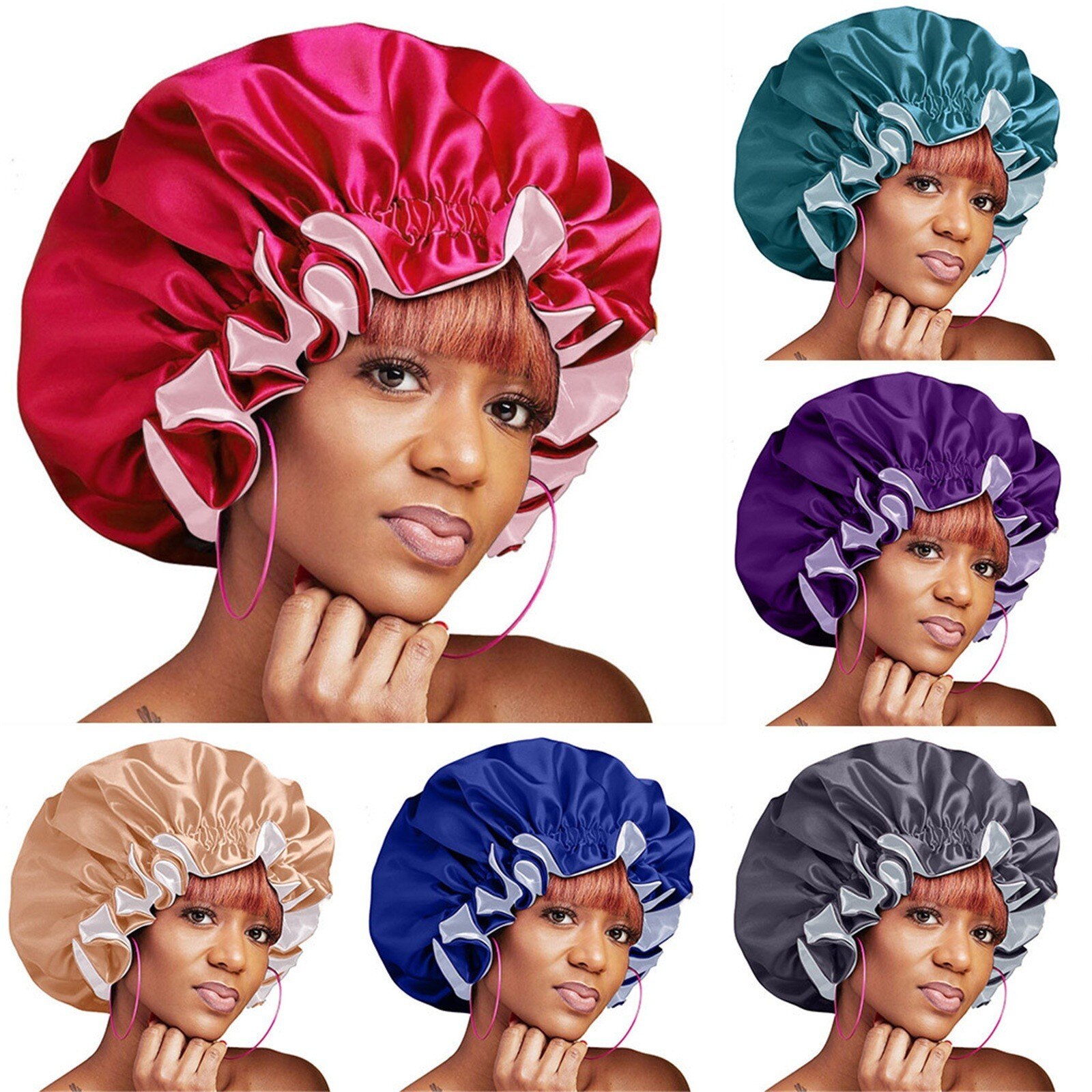 Satin Bonnet Sleep Bonnet Cap Large Double Layer R... – Grandado