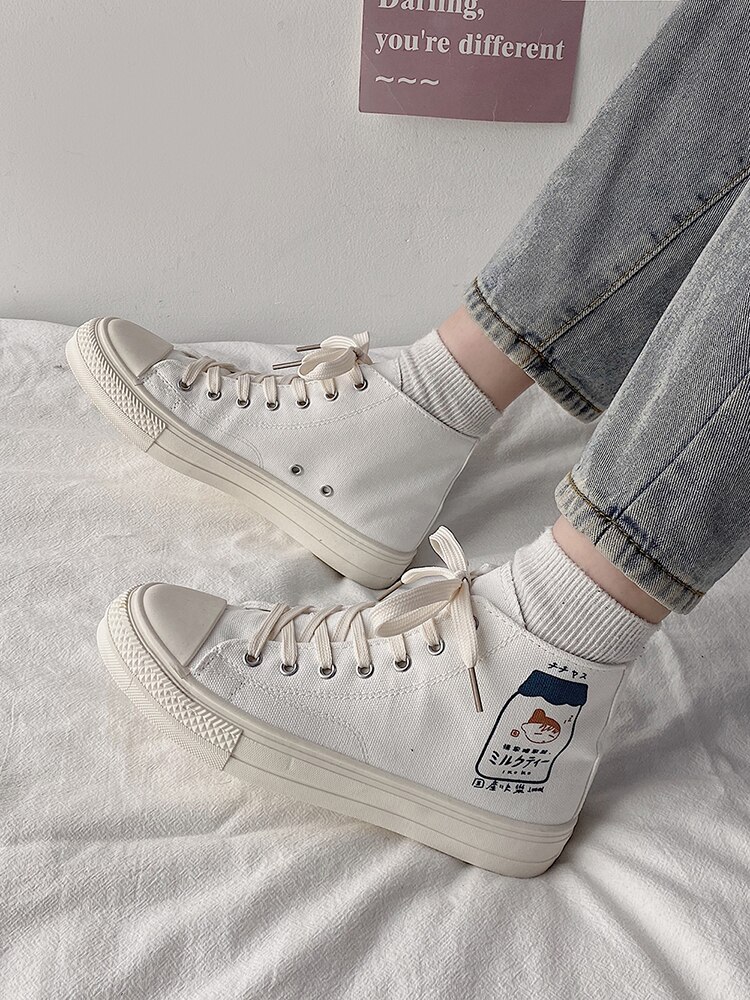 spring and autumn women's high-top canvas shoes Ko... – Grandado