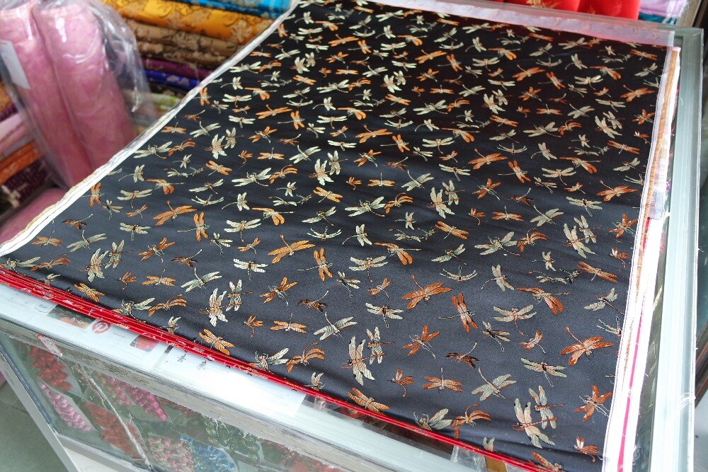 chinese traditional silk brocade fabric black back... – Grandado