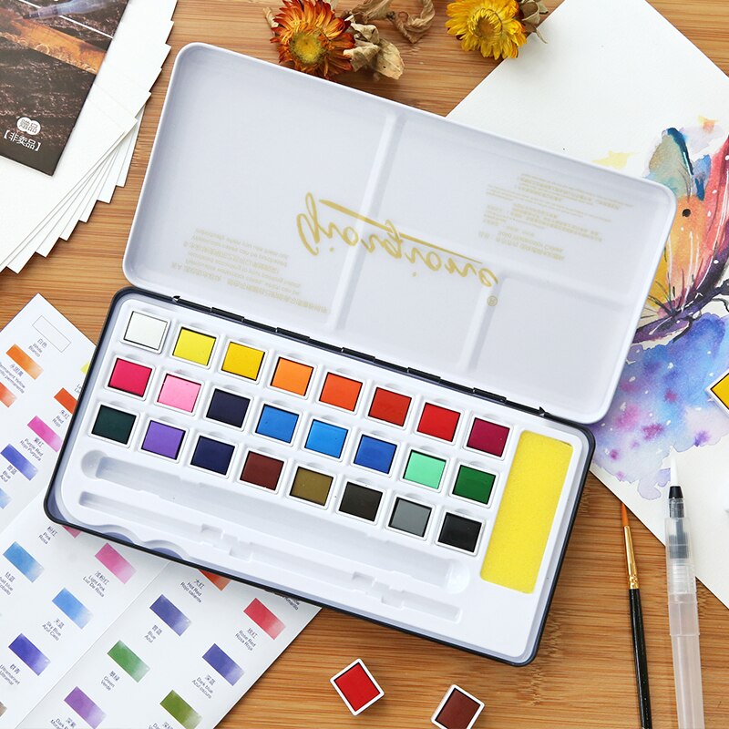 36/48 color solid watercolor paint set beginner po... – Grandado