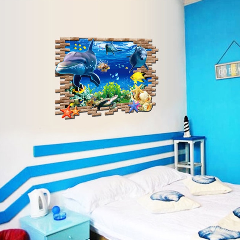 3D Underwater World dolphin wall stickers for kids... – Grandado