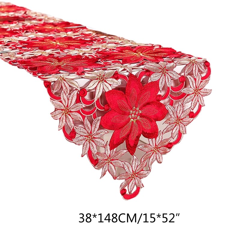 Kerst Tafelloper, Cutwork Geborduurde Bloemen Kers... – Grandado