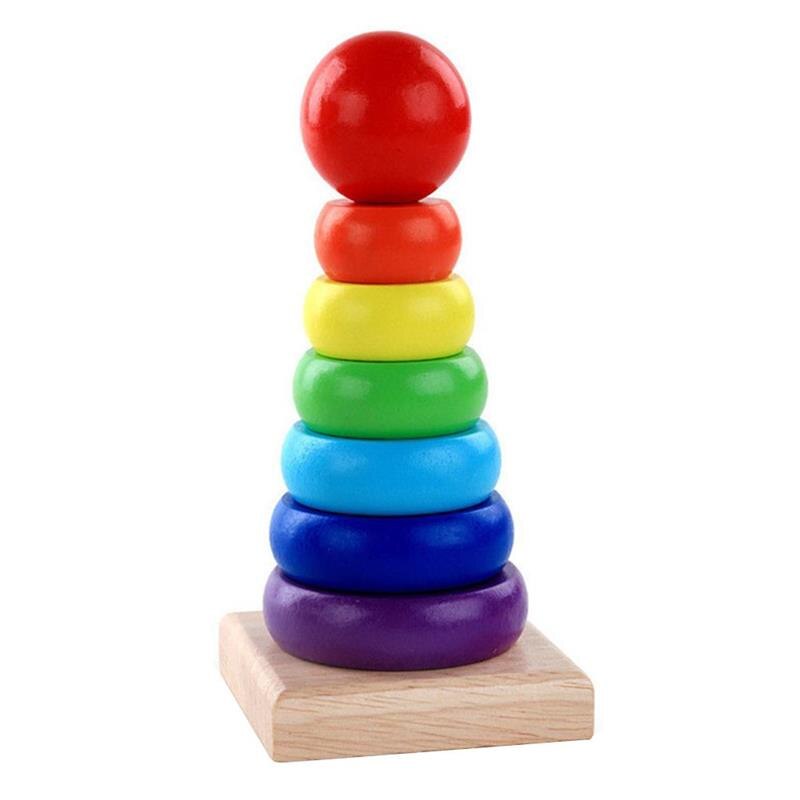 Wooden Stacking Rings for Kids Rainbow Geometric S... – Grandado