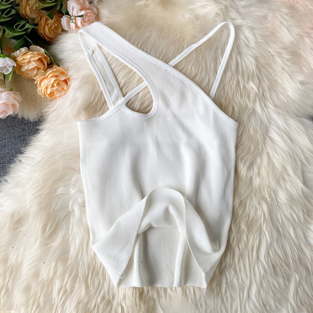 Women's Green Top Sexy Knitted Cross Straps Hollow... – Grandado