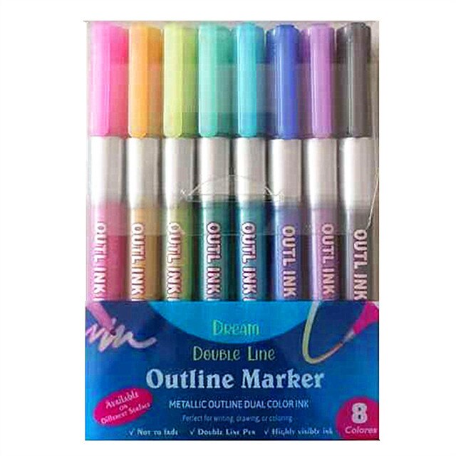 8/12 Colors Metallic Double Lines Art Markers Out ... – Grandado